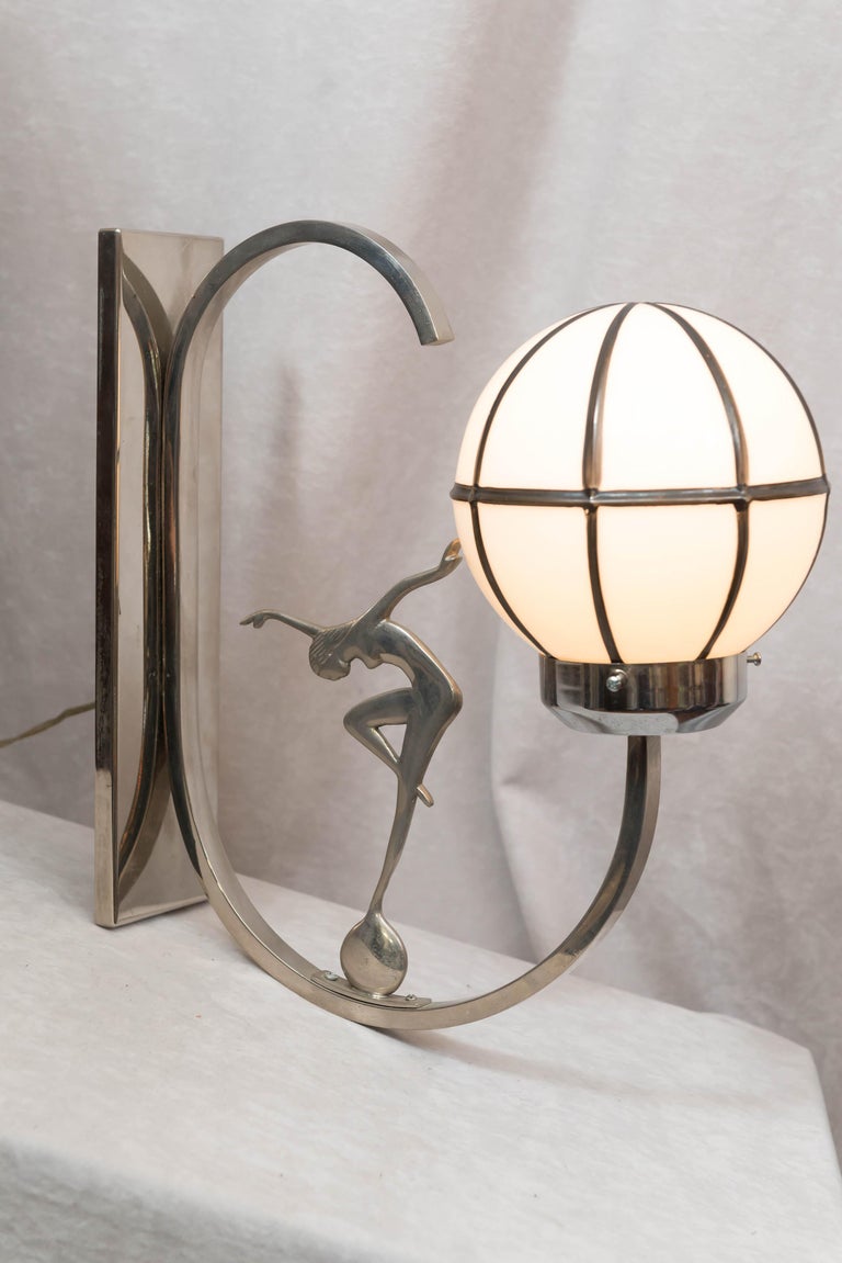 Pair of Art Deco / Moderne Figural Chrome Sconces with Original Ball ...