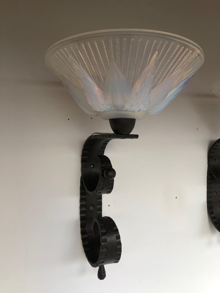 Pair of Art Deco Opalescent Wall Lights by Ezan For Sale at 1stDibs