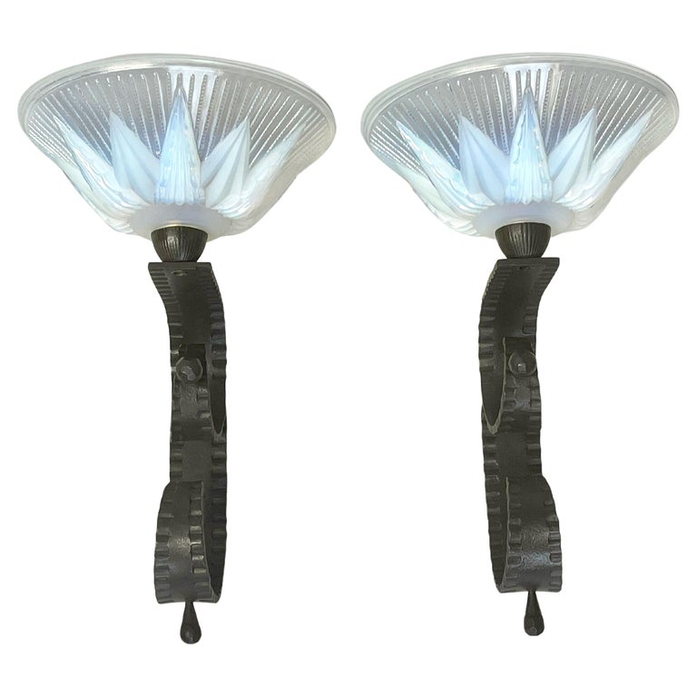 Pair of Art Deco Opalescent Wall Lights by Ezan For Sale at 1stDibs