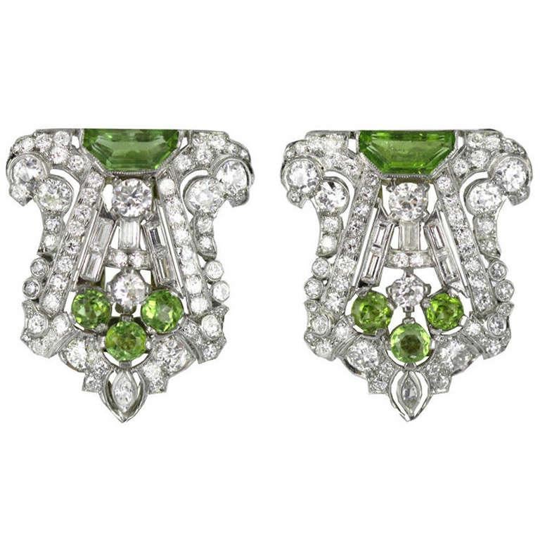 Pair of Art Deco Peridot Diamond Dress Clips at 1stDibs | art deco ...
