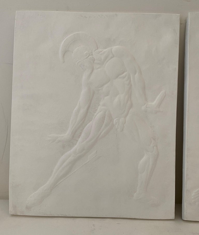 Pair of Art Deco Plaster Plaques of Achilles and Paris For Sale at 1stDibs