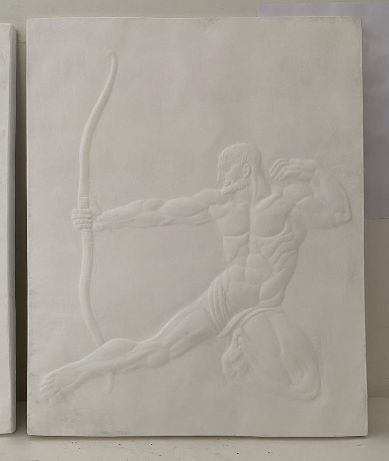 Pair of Art Deco Plaster Plaques of Achilles and Paris For Sale at 1stDibs