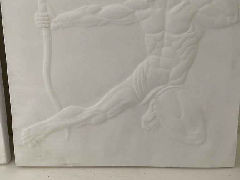 Pair of Art Deco Plaster Plaques of Achilles and Paris For Sale at 1stDibs