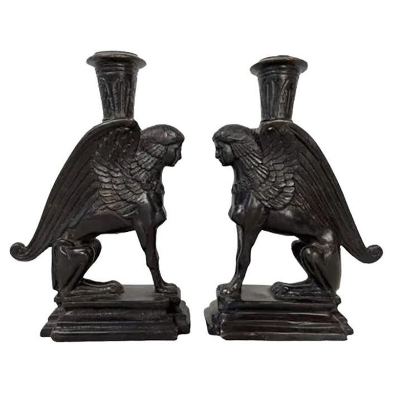 Pair of Art Deco Sphinx Candleholders by Maitland Smith For Sale at 1stDibs