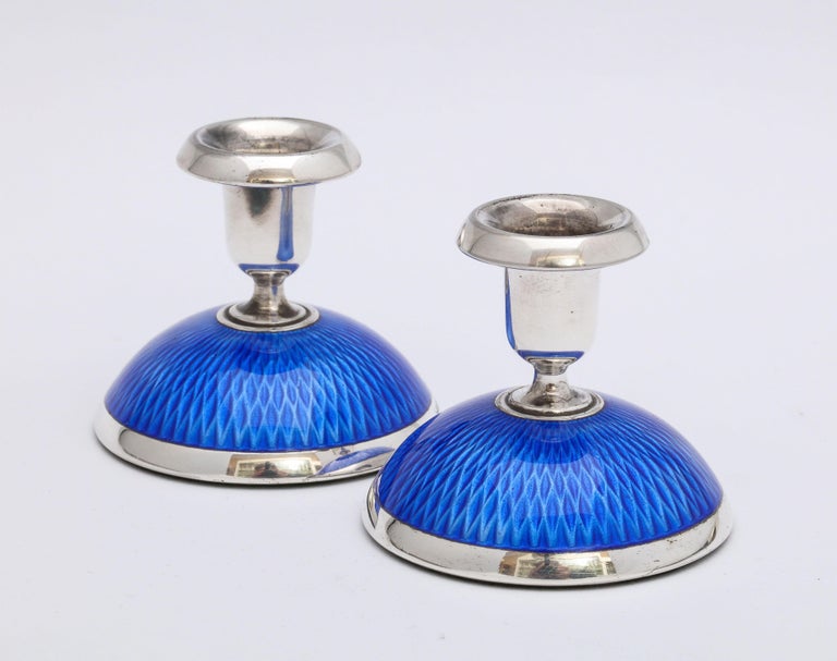Pair of Art Deco Sterling Silver and Dark Blue Guilloche Enamel ...