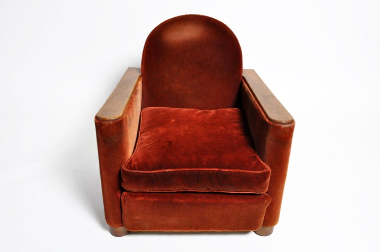 Pair of Art Deco "Streamline" Chairs with Hardwood Arms and Legs at 1stdibs