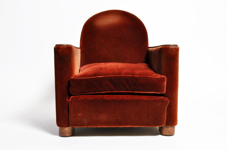 Pair of Art Deco "Streamline" Chairs with Hardwood Arms and Legs at 1stdibs