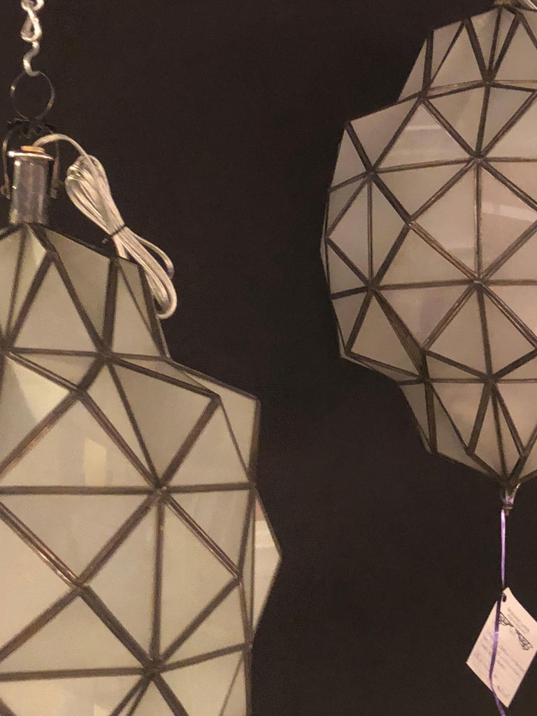 Pair of Art Deco Style Dome Form Milk Glass White Chandeliers or ...