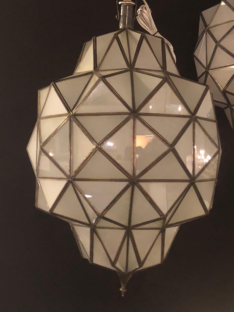 Pair of Art Deco Style Dome Form Milk Glass White Chandeliers or ...