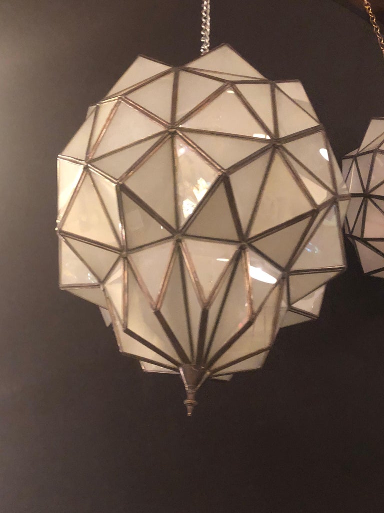 Pair of Art Deco Style Dome Form Milk Glass White Chandeliers or ...