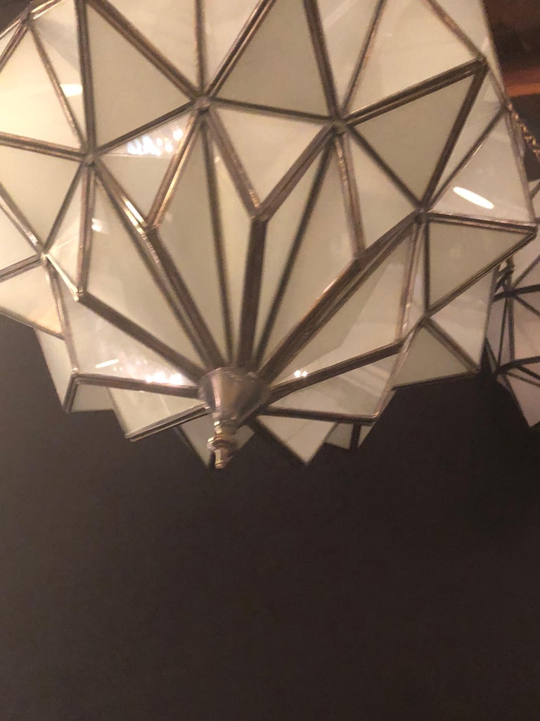 Pair of Art Deco Style Dome Form Milk Glass White Chandeliers or ...