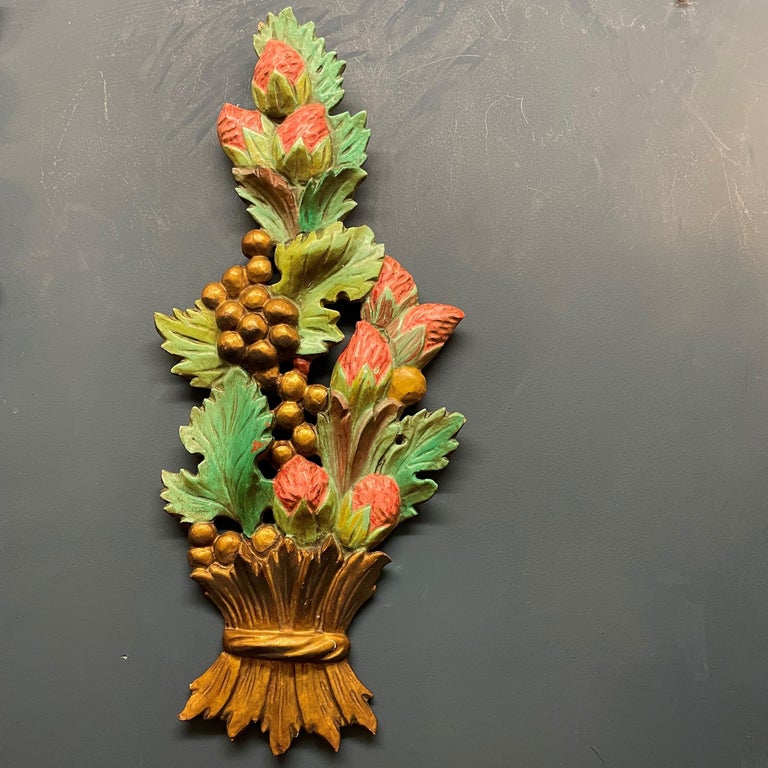 Pair of Art Deco Style Hand Carved and Painting Floral Wall Plaques at ...