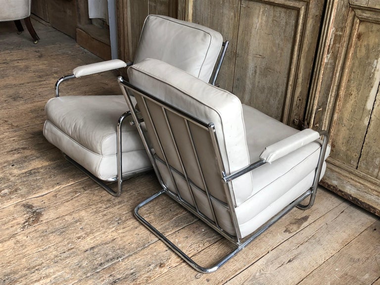 Pair of Gilbert Rohde Lounge Chairs In Chrome and Leather at 1stDibs