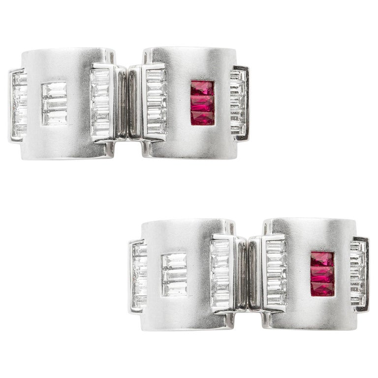 Pair of Art Deco Style Ruby and Diamond Cufflinks For Sale at 1stDibs