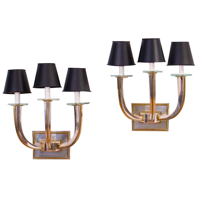 Pair of Art Deco Style Silvered Metal Sconces For Sale at 1stDibs