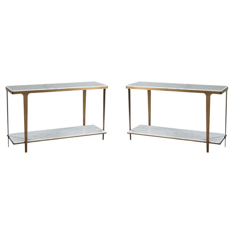 Pair of Art Deco Style White Marble Top Consoles For Sale at 1stDibs