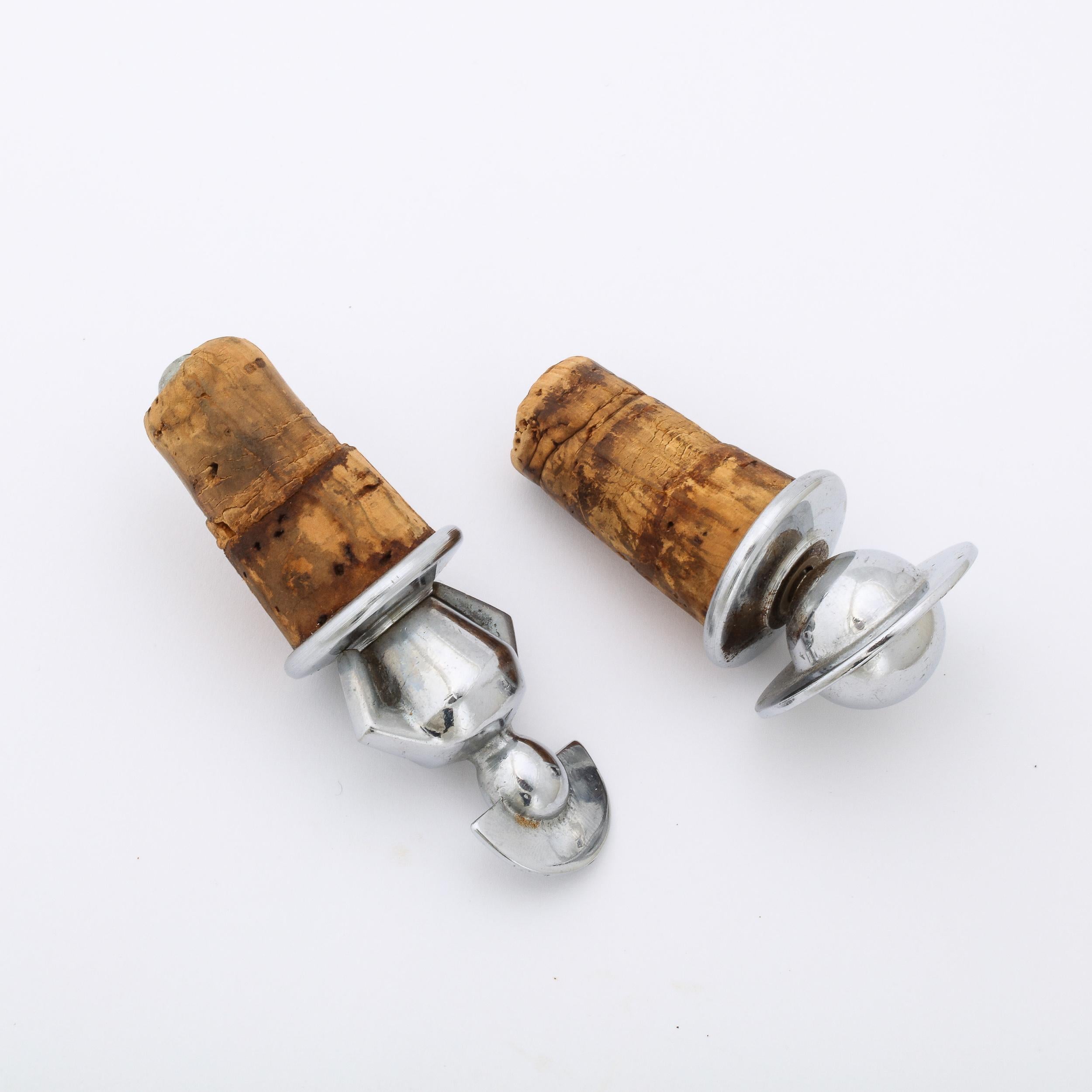 Pair of Art Deco Stylized Figure Form Wine Stoppers in Polished Chrome ...