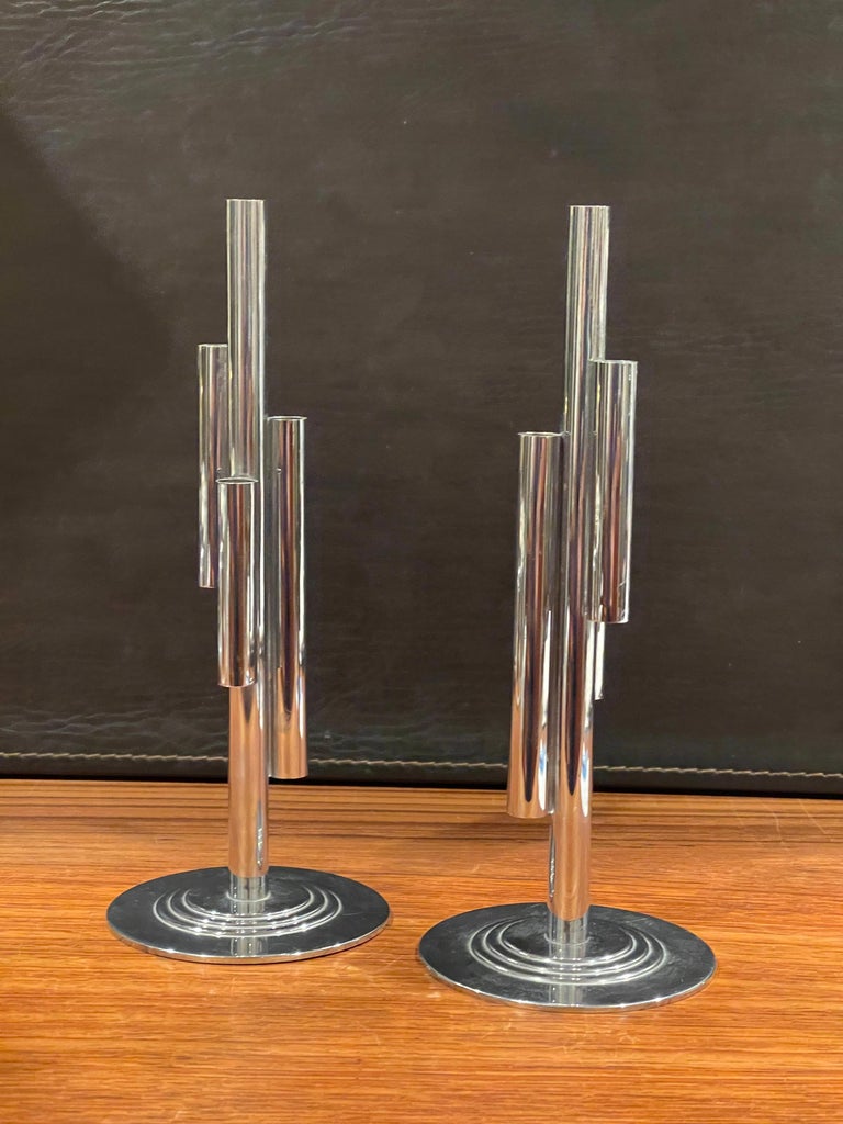 Pair of Art Deco Tubular Chrome Bud Vases by Ruth and William Gerth for ...