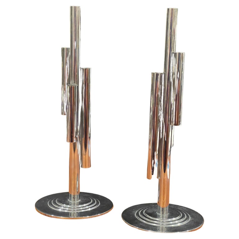 Pair of Art Deco Tubular Chrome Bud Vases by Ruth and William Gerth for ...