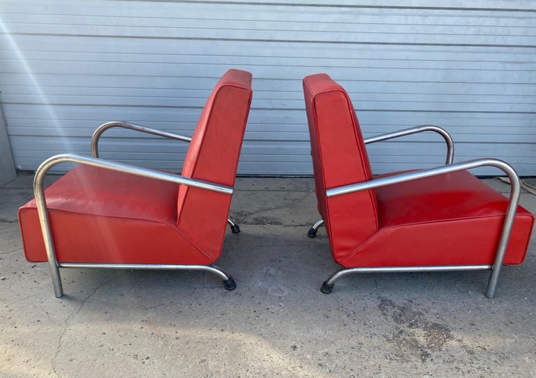 Pair of Art Deco Tubular Chrome Streamline Lounge Chairs at 1stDibs
