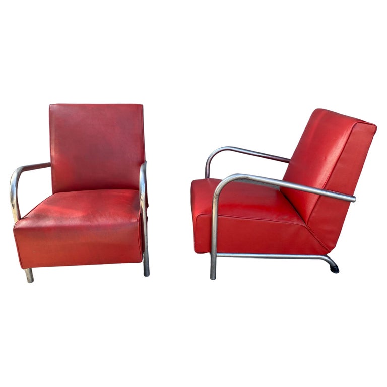Pair of Art Deco Tubular Chrome Streamline Lounge Chairs at 1stDibs