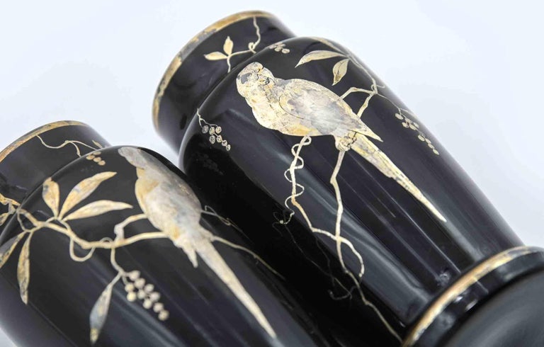 Pair of Art Déco Vases with Parots, France, Early 20th Century For Sale ...