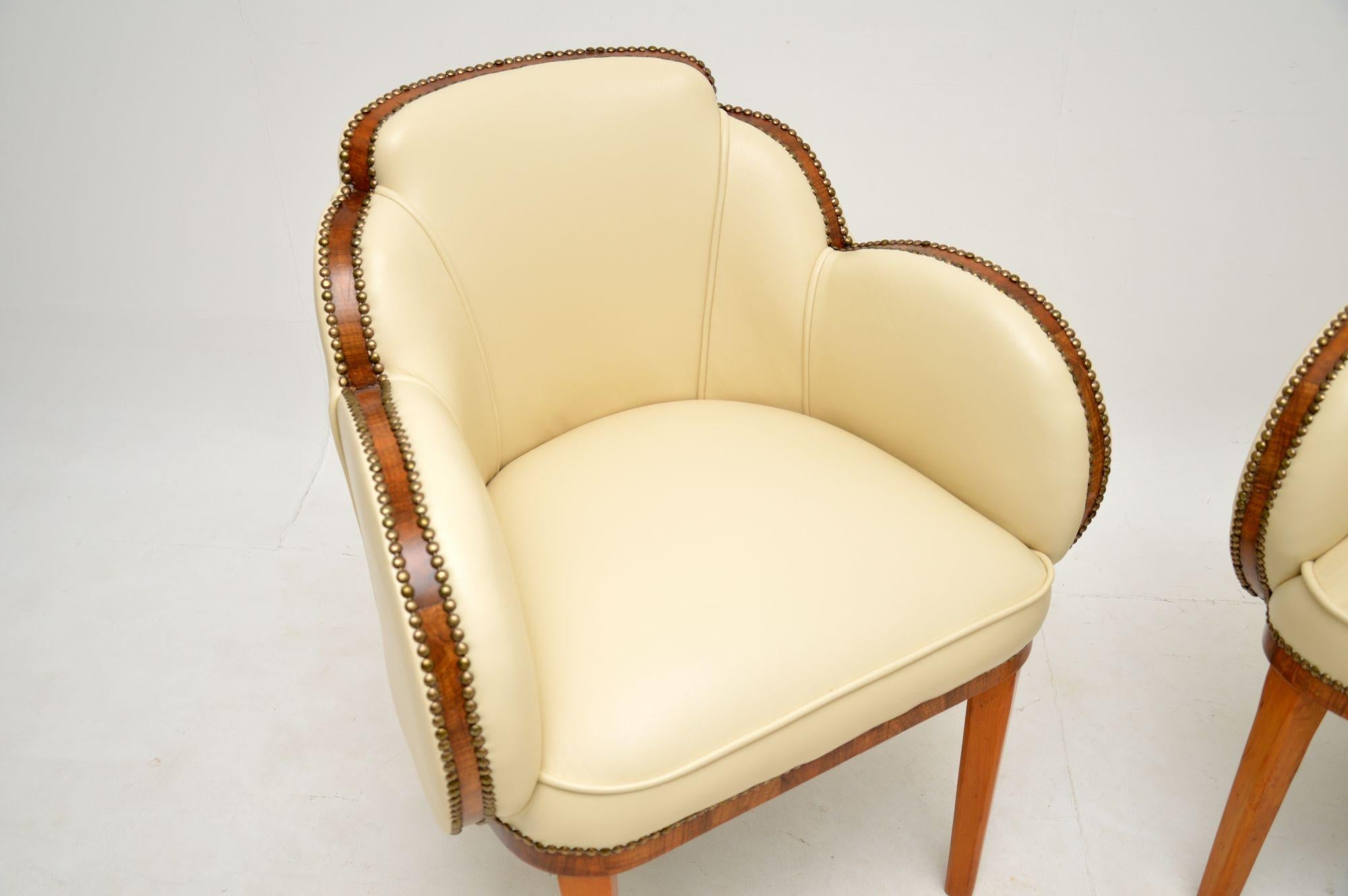 Pair of Art Deco Walnut and Leather Cloud Back Armchairs by Epstein For ...