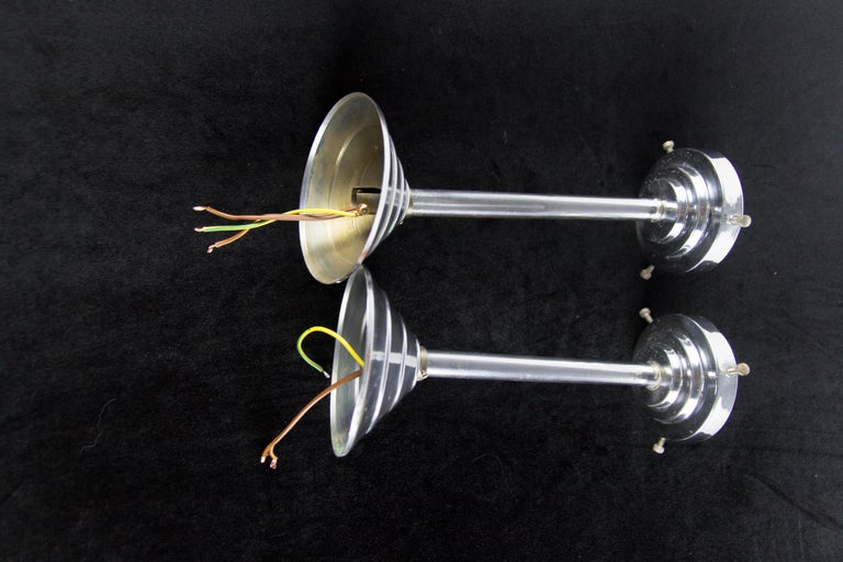 Pair Of Art Deco White Frosted Glass And Chrome Pendant Ceiling Lights
