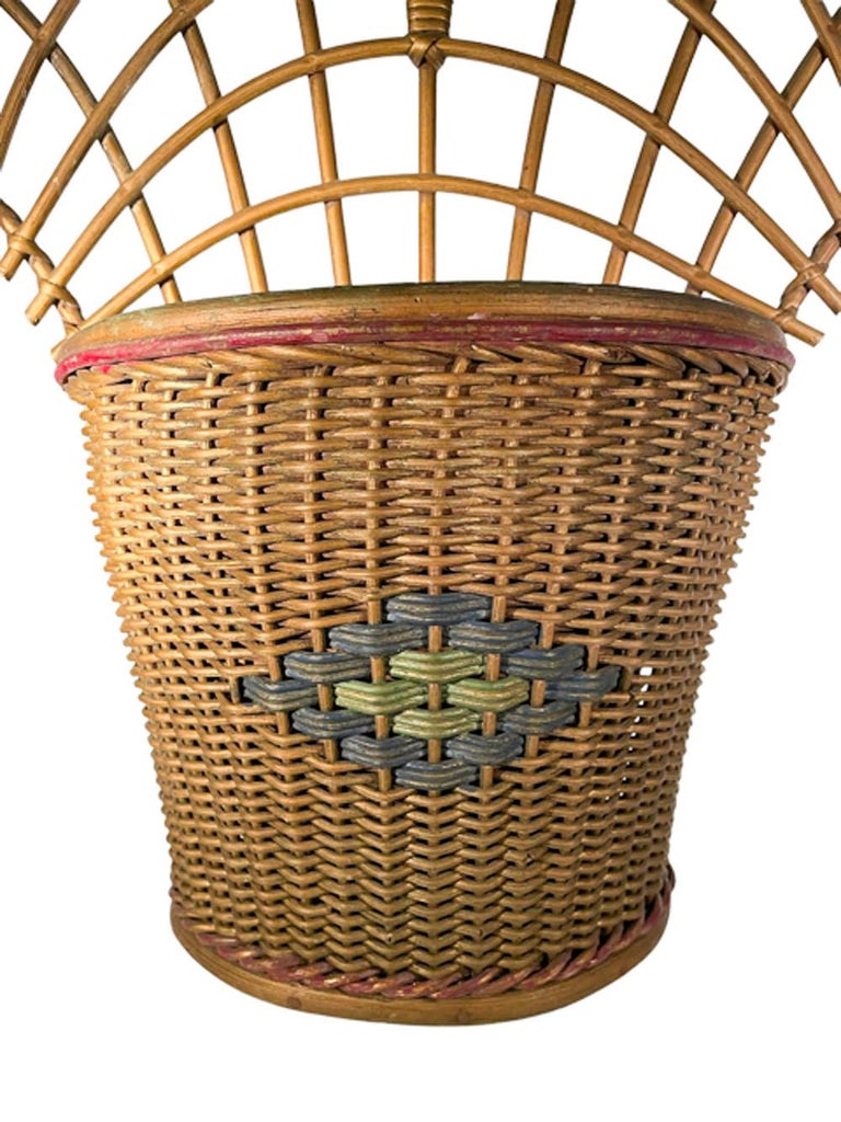 Pair of Art Deco Wicker Wall Planters with Trellis Backs in Original ...