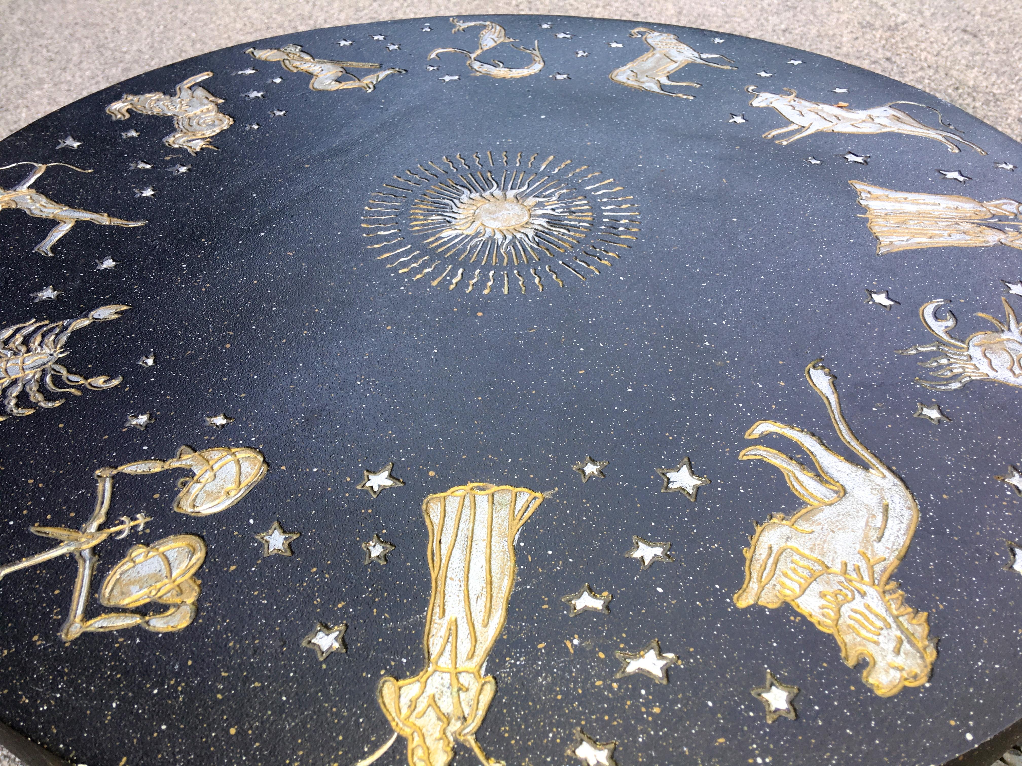 Pair of Art Deco Zodiac Patinated Metal Tables at 1stDibs