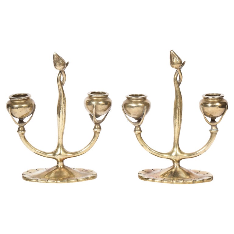 Pair of Art Nouveau Bronze Sculptural Floral Candelabras Signed Tiffany ...