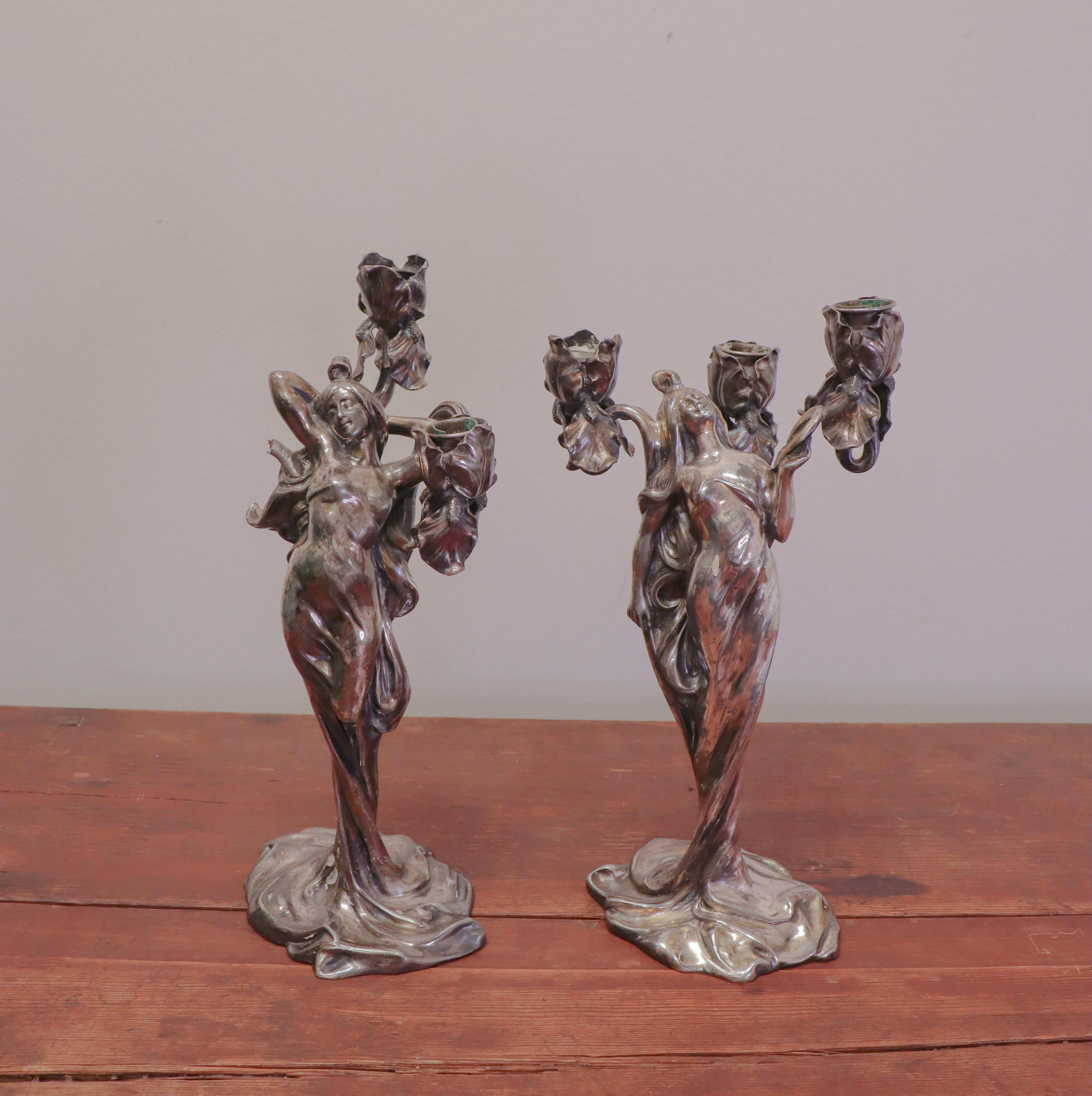 Pair of Art Nouveau Candelabras - Claude Bonnefond (1868-1936) at 1stDibs