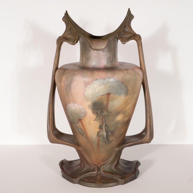 Pair of Art Nouveau Hand Painted Sculptural Ceramic Vases by Royal Bonn ...