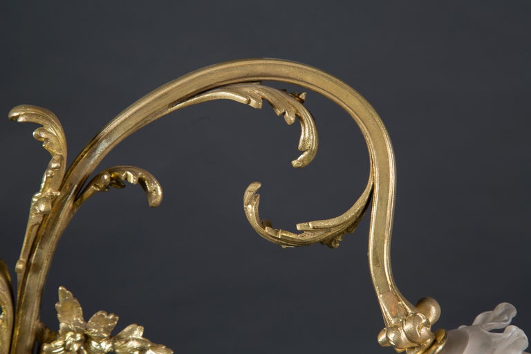 Pair of Art Nouveau Lamps with Delicate Satin Glass Roses, French, 19th ...