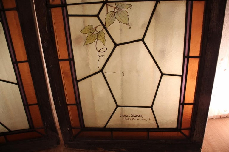 Pair of Art Nouveau Stained Glass Signed by Jacques Gruber at 1stDibs