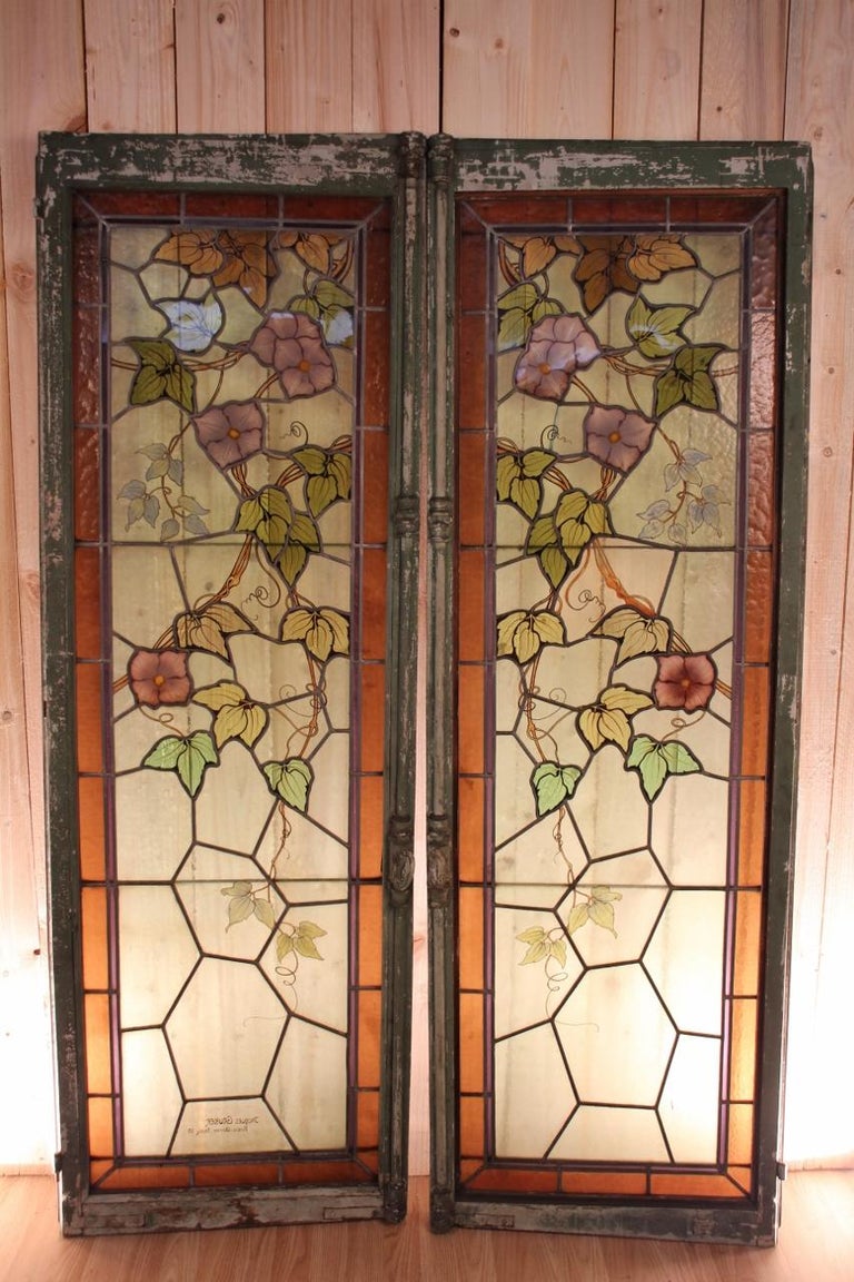 Pair of Art Nouveau Stained Glass Signed by Jacques Gruber at 1stDibs ...