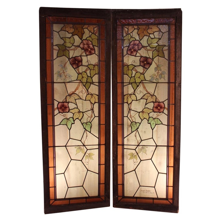 Pair of Art Nouveau Stained Glass Signed by Jacques Gruber at 1stDibs ...