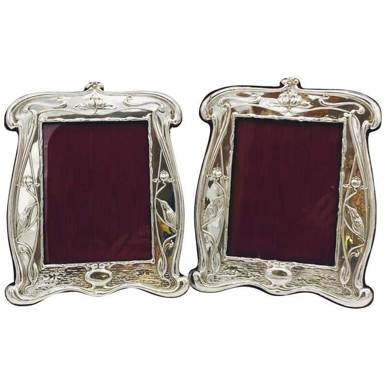 Pair of Art Nouveau Sterling Silver Photograph Frames For Sale at 1stDibs