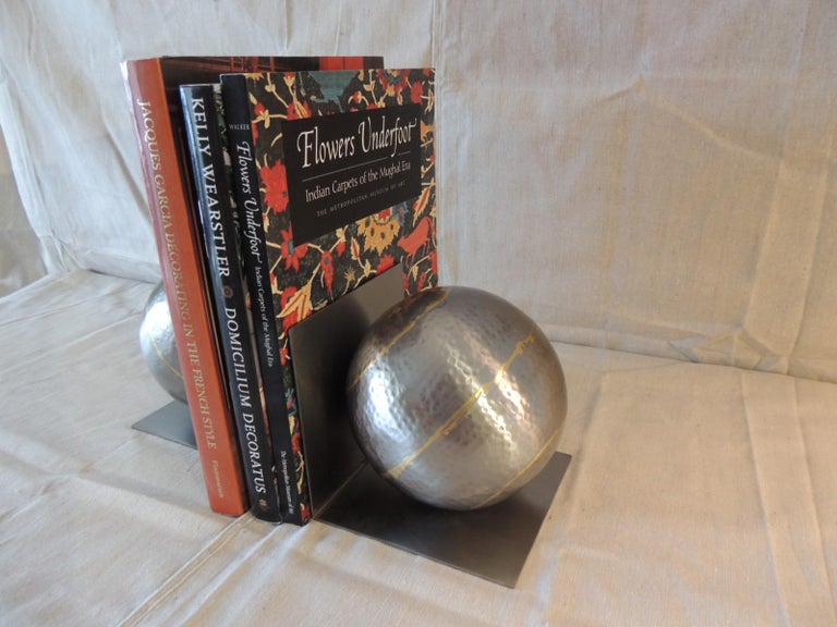 Pair of Arteriors Brass and Steel Hand Hammered Round Bookends For Sale ...