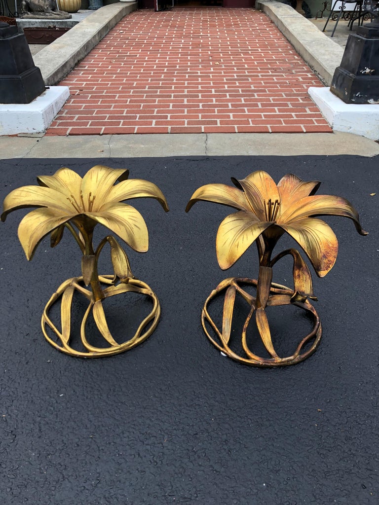 Pair of Arthur Court Gilt Lily Tables For Sale at 1stDibs