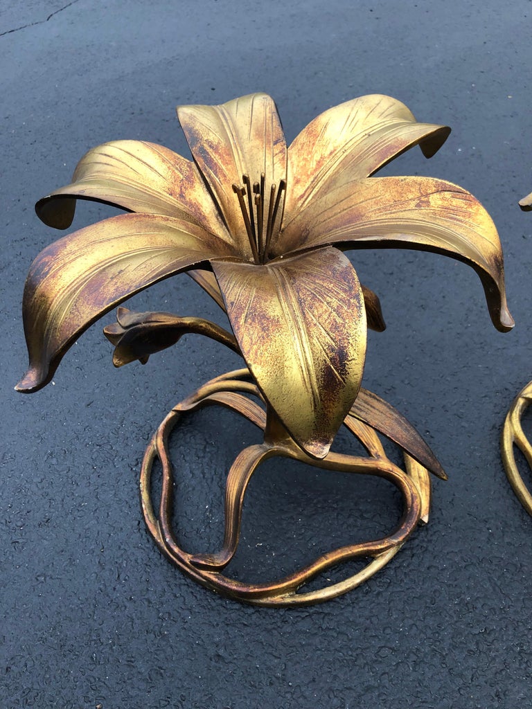 Pair of Arthur Court Gilt Lily Tables For Sale at 1stDibs