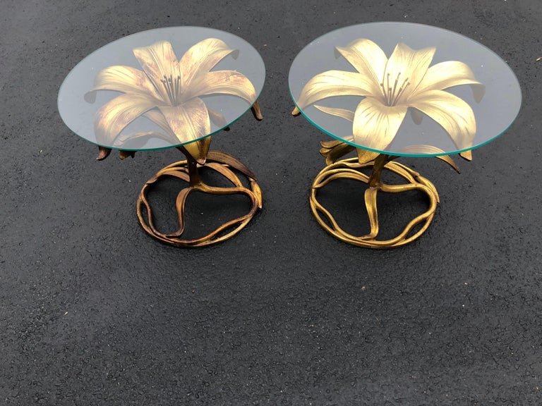 Pair of Arthur Court Gilt Lily Tables at 1stDibs