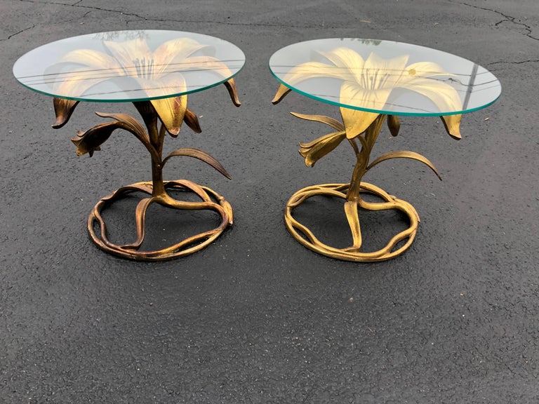 Pair of Arthur Court Gilt Lily Tables For Sale at 1stDibs
