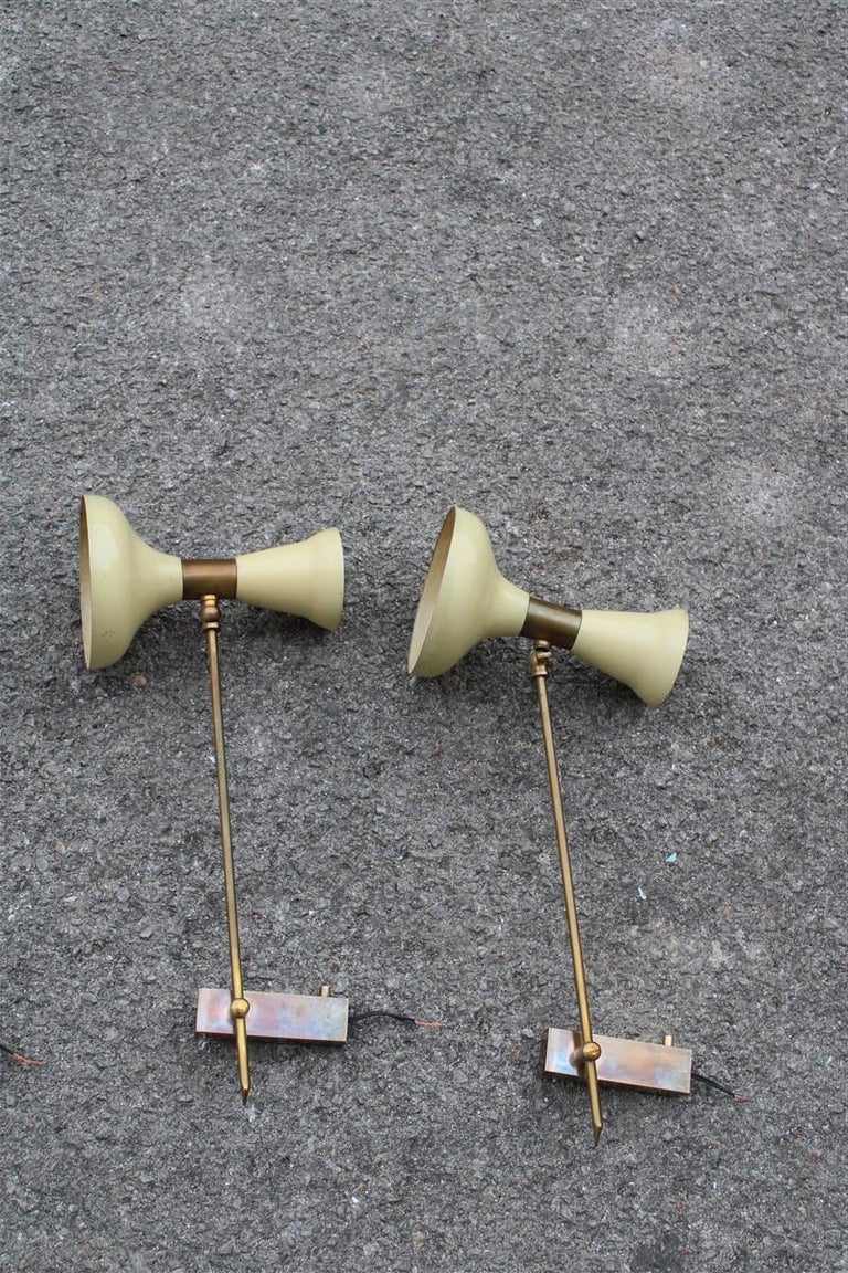 Pair of Articulated Wall Lamps in Mid-century Italian White Brass Gold ...
