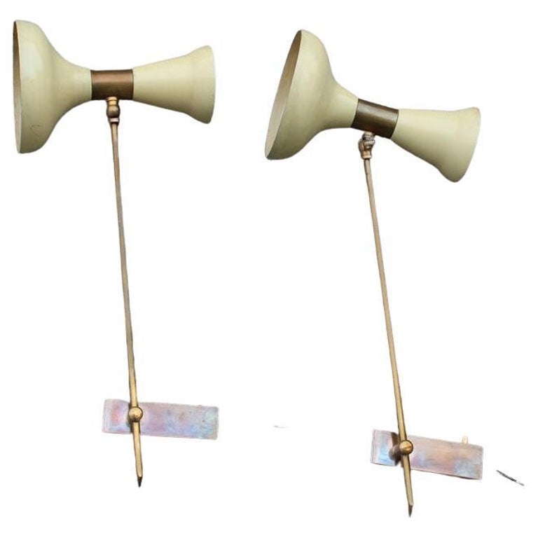 Pair of Articulated Wall Lamps in Mid-century Italian White Brass Gold ...