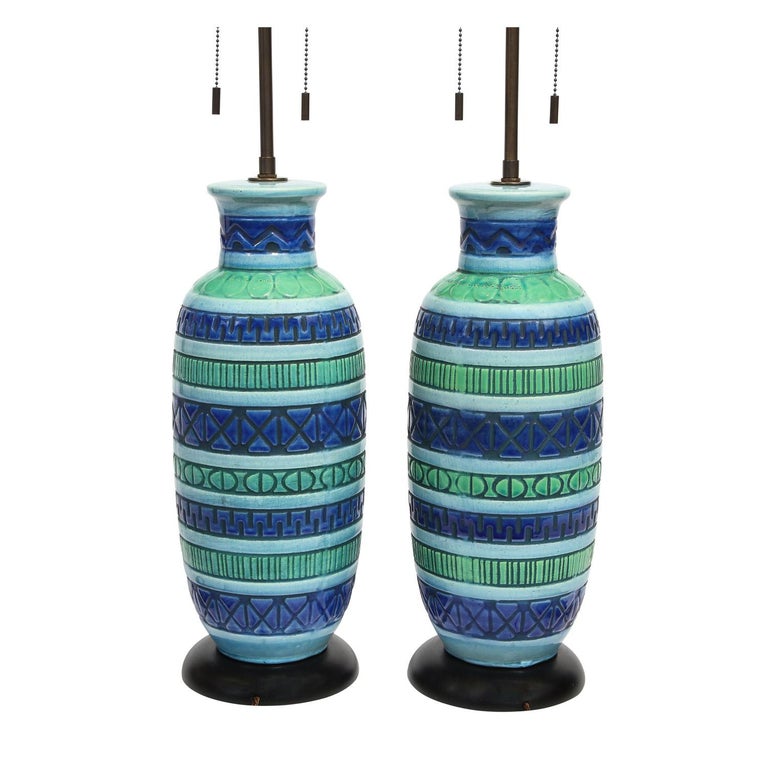 Pair of Artisan Italian Hand-Thrown Large Ceramic Lamps 1950s at 1stDibs