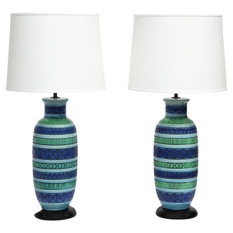 Pair of Artisan Italian Hand-Thrown Large Ceramic Lamps 1950s at 1stDibs