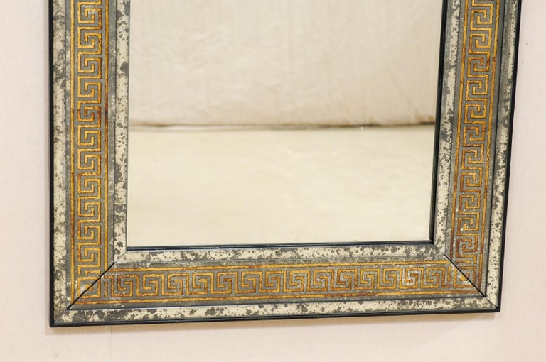 Pair of 48" Tall Artisan-Made Mirrors with Gold Églomisé Greek Key ...