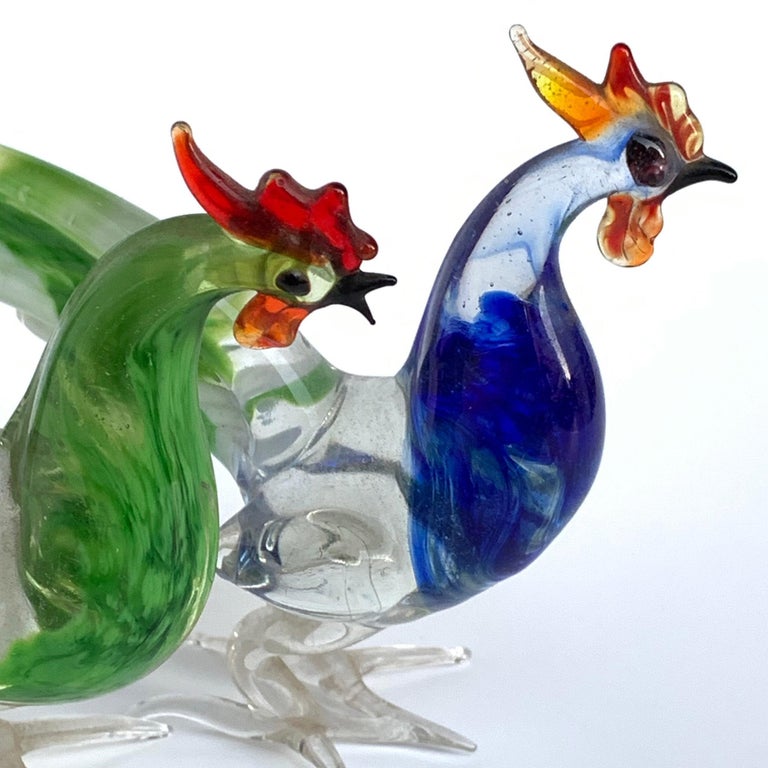 Pair of Artistic Roosters in Multi-Color Murano Glass, Italy, 1970s at ...