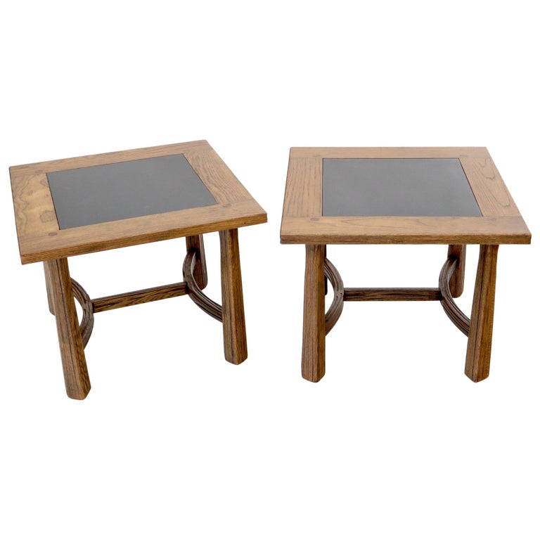 Pair of Arts and Crafts Oak Tapered Legs Square Side End Tables with ...